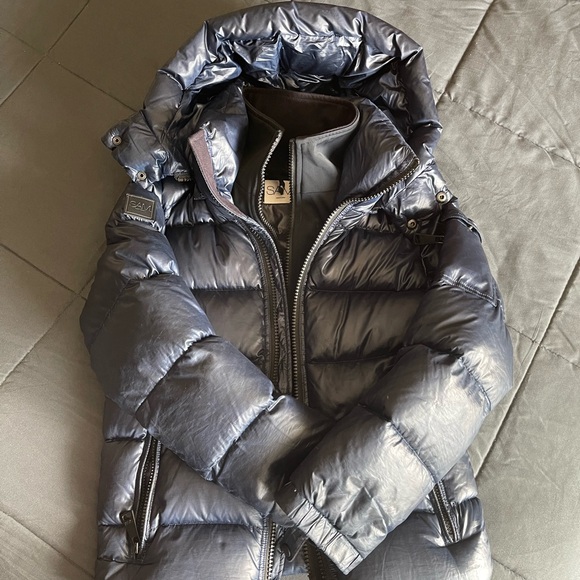 SAM. | Jackets & Coats | Shiny Silver Puffer Jacket With Hood | Poshmark